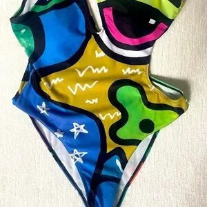 Swim | Womens Multicolor Abstract Print One Shoulder Onepiece Swimsuit ...